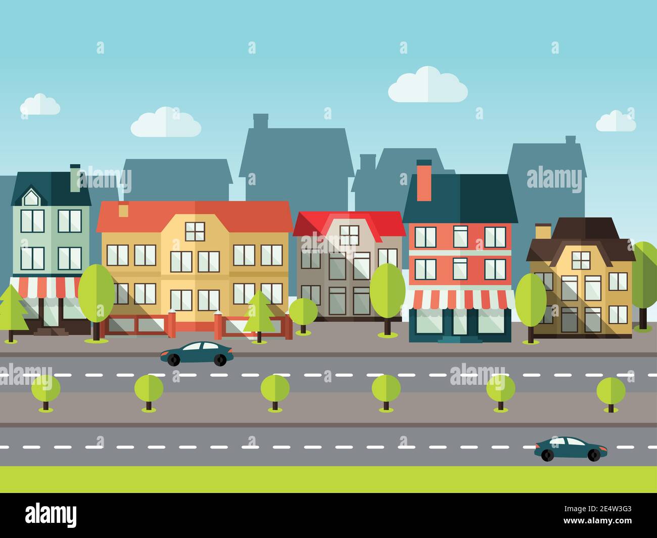 Landscape city panoramic view background with urban town buildings ...