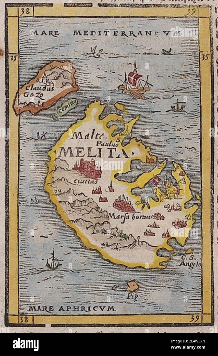 Melita map by Sebastian Munster ca. 1550 Stock Photo - Alamy