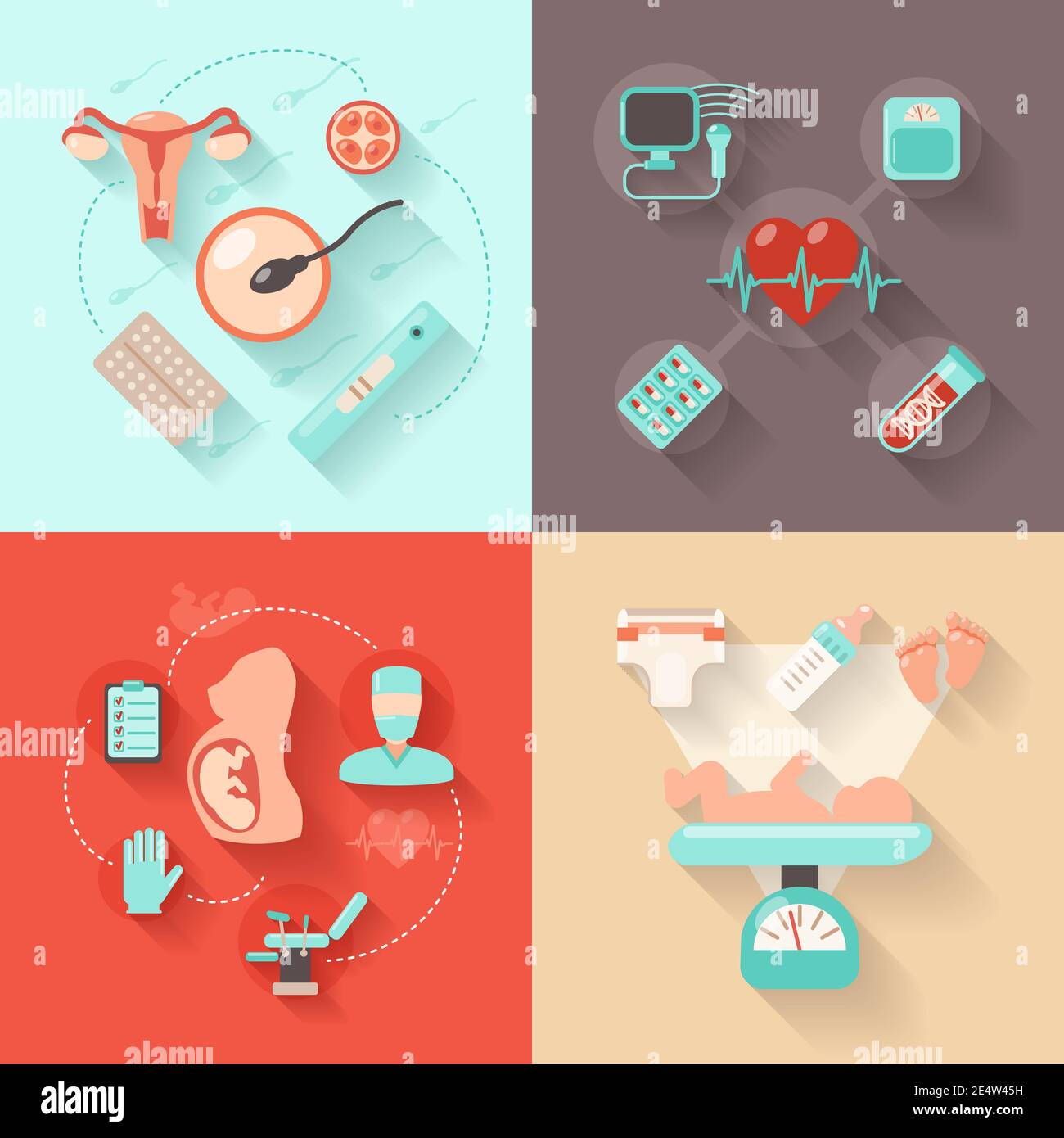 Pregnancy design concept set with woman anatomy delivery and maternity ...