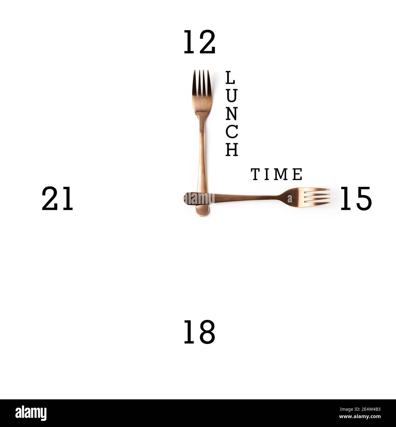 Clock made of two fork, isolated on white background Stock Photo - Alamy