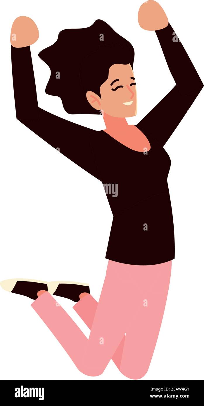 young woman character celebrating, white background vector illustration ...