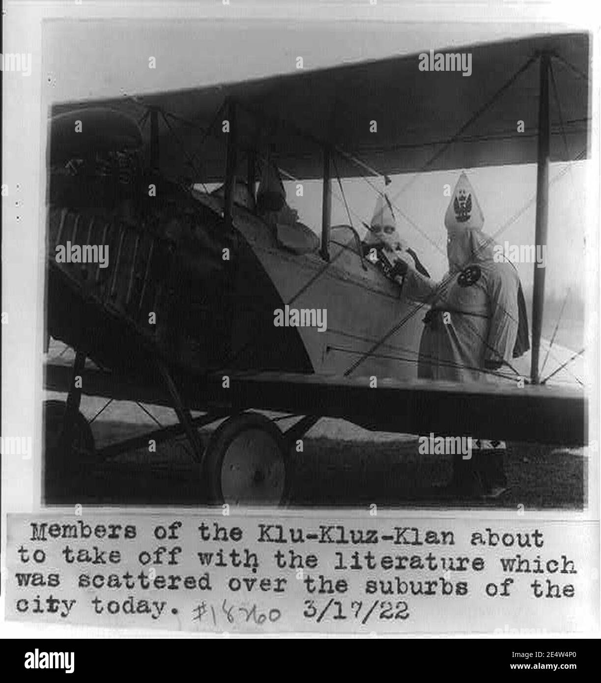 Members of the Ku-Klux-Klan about to take off with the literature which ...