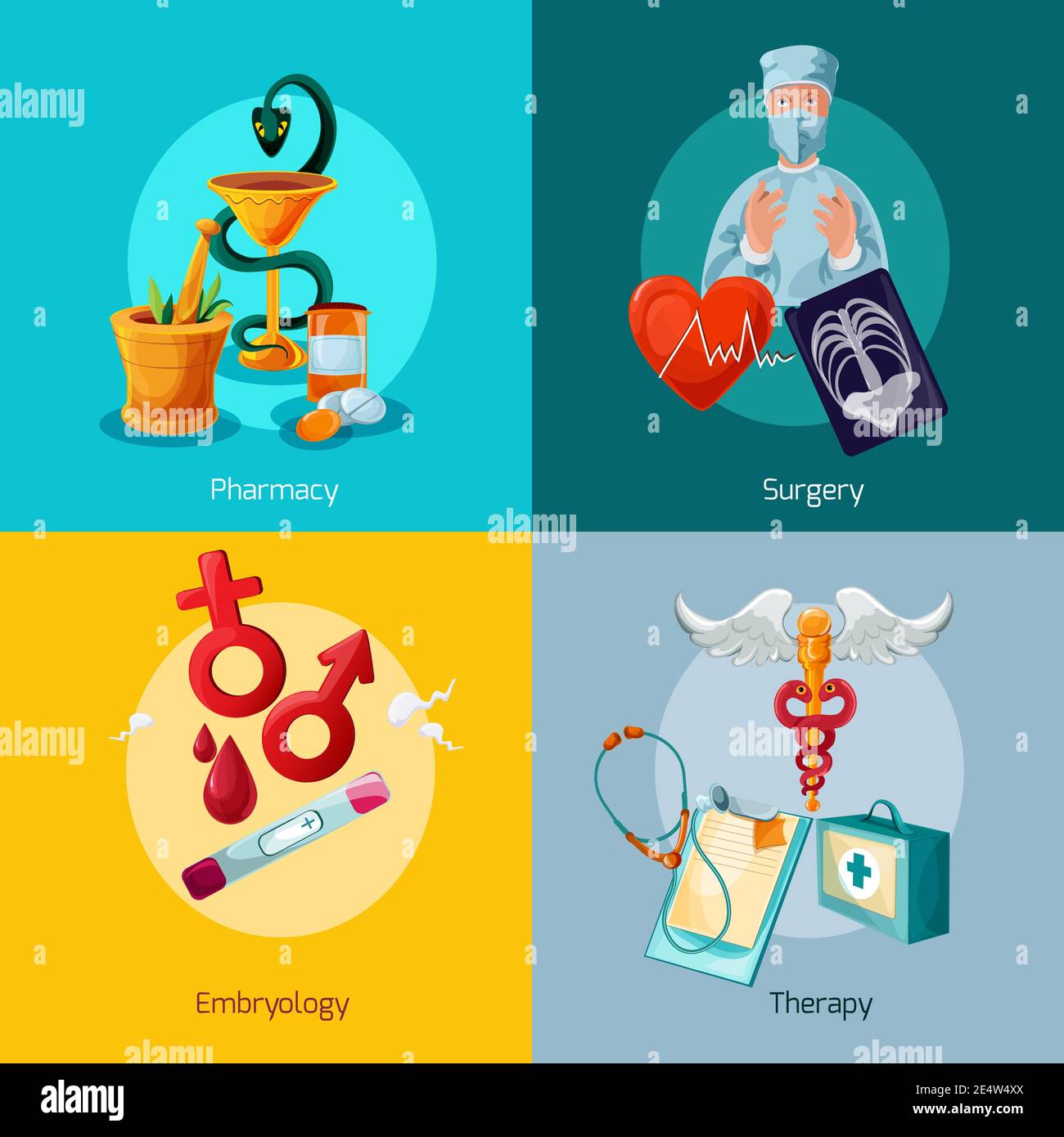 Medical design concept set with pharmacy surgery embryology therapy ...