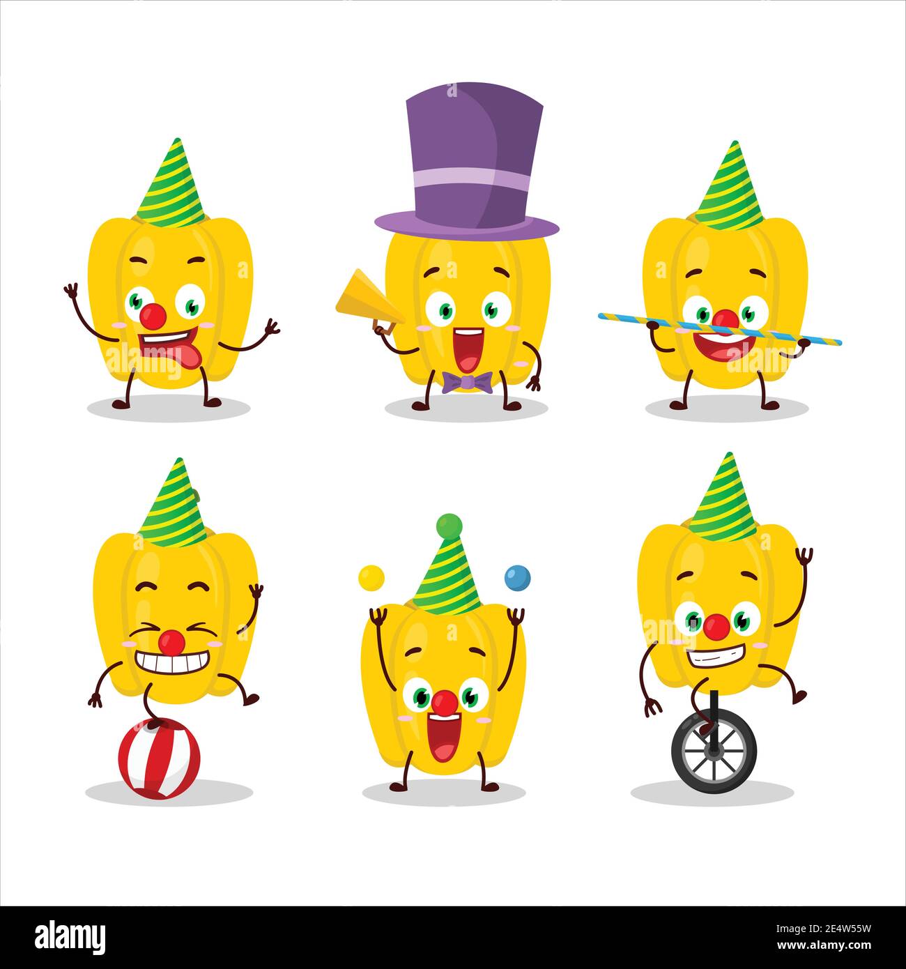 Cartoon character of yellow pepper with various circus shows. Vector ...