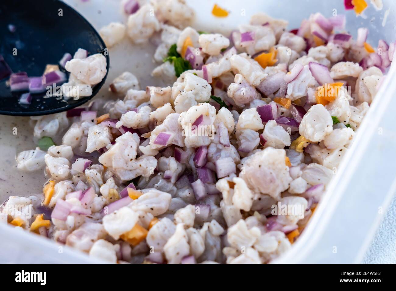 Fresh ceviche from catch-of-the-day prepared on the boat Stock Photo ...