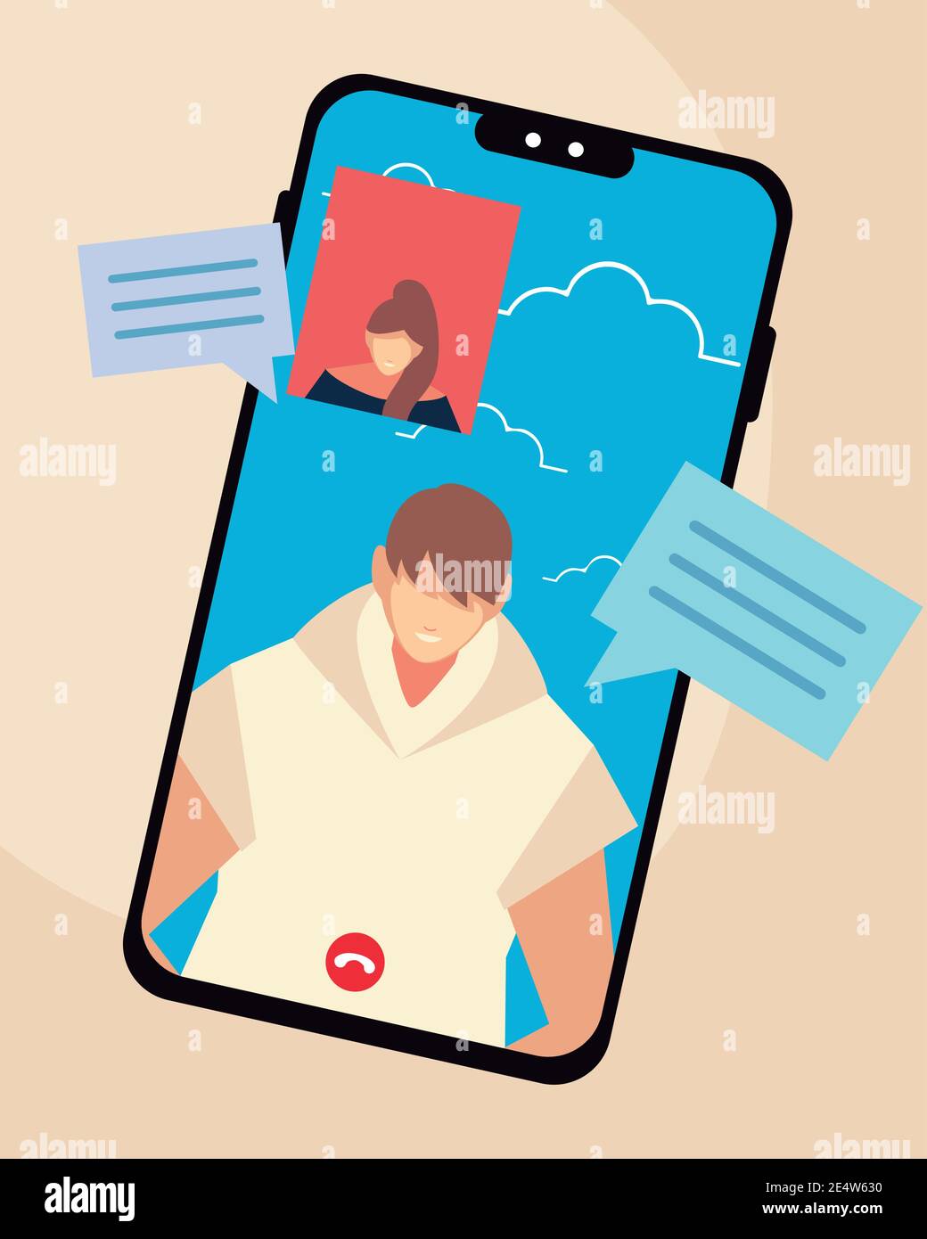 man and woman in video call mobile by internet vector illustration ...