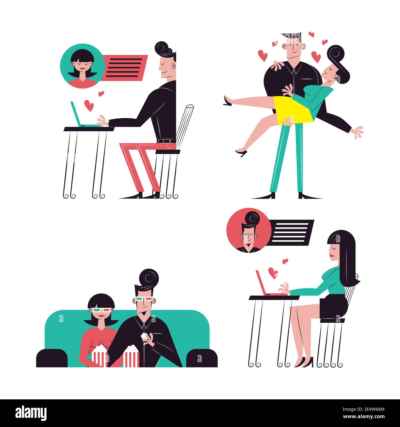 Romantic couple cartoons icon set design, Relationship love and romance ...