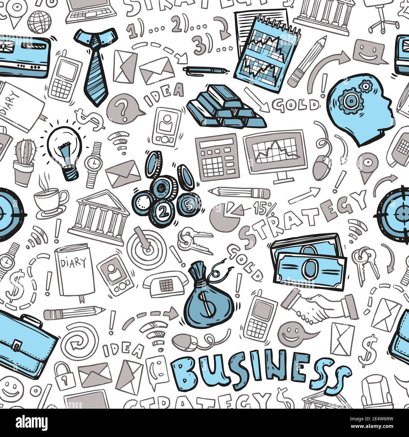 Business strategy marketing and investment hand drawn seamless pattern ...