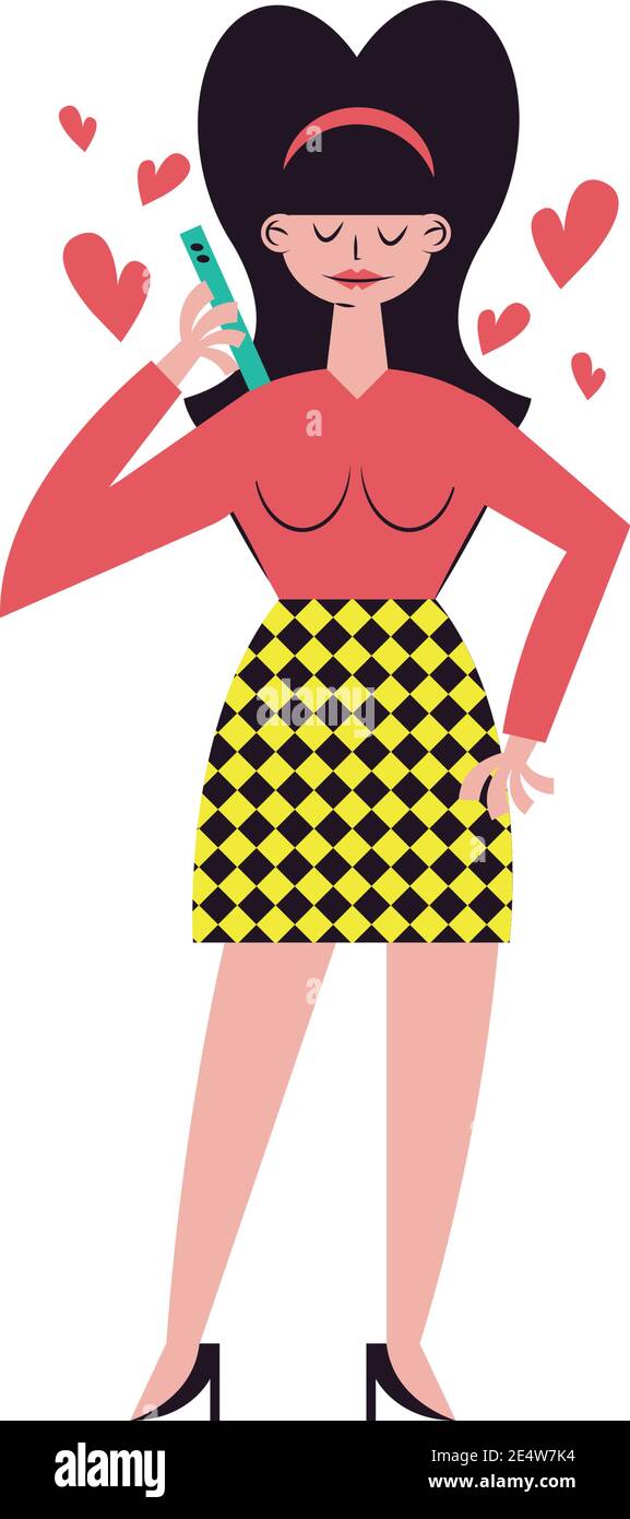 Woman cartoon with hearts and smartphone calling design of love passion ...