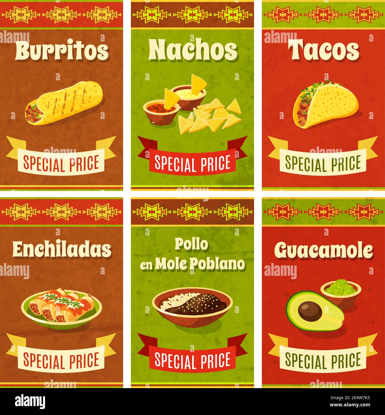 Mexican food promo poster mini set with traditional meal and ...