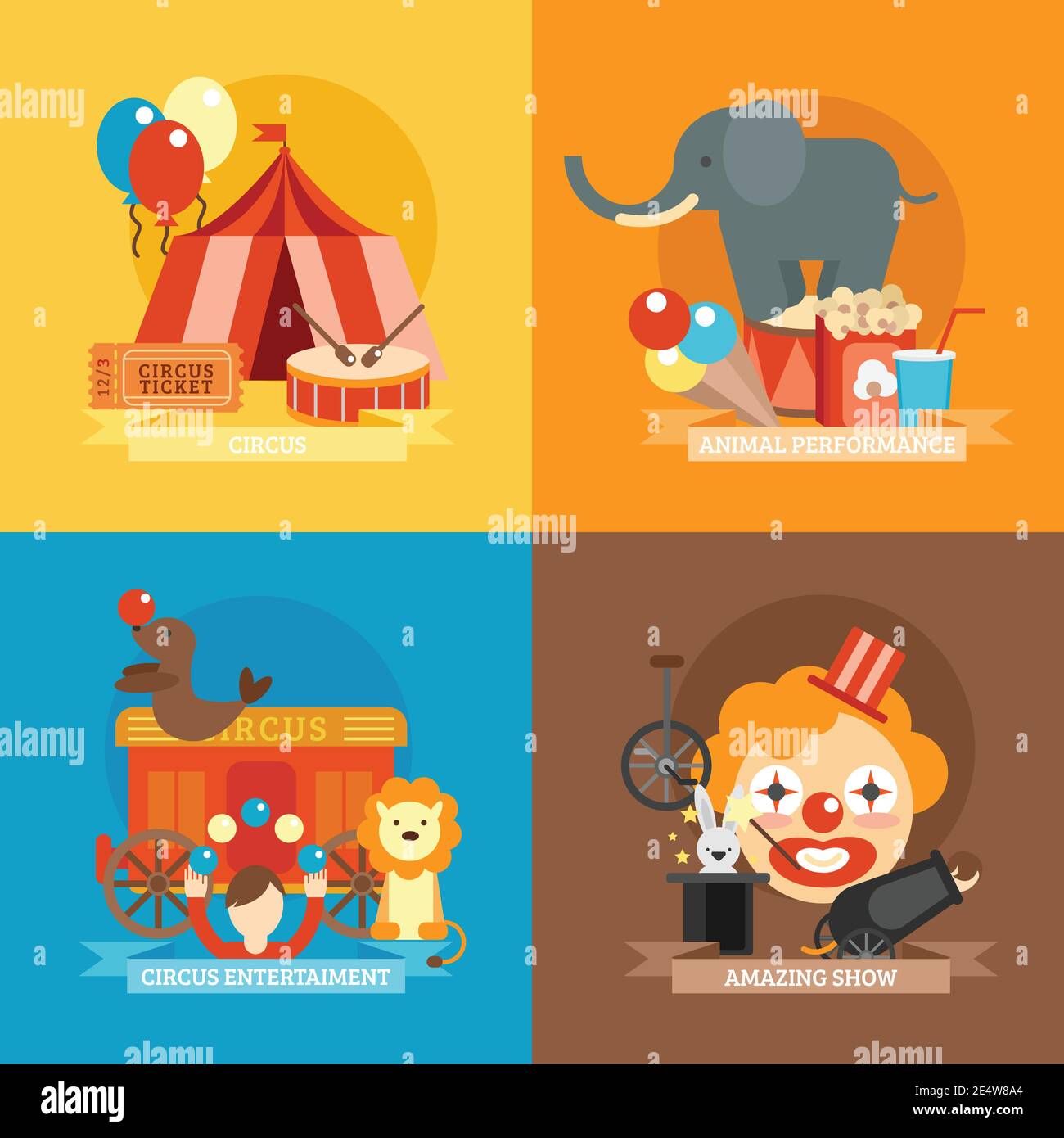 Circus design concept set with animal performance entertainment amazing ...