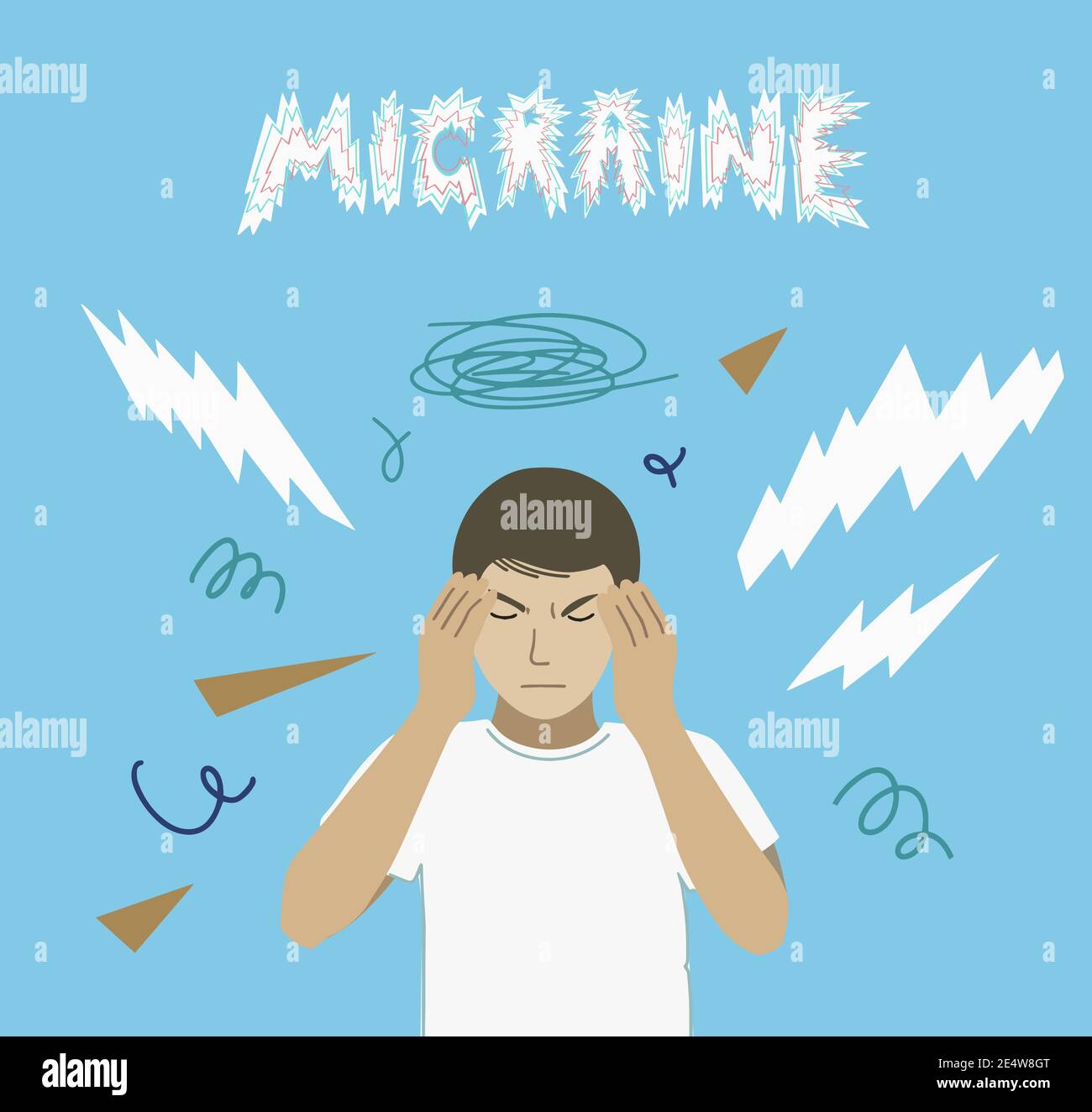 Man with migraine headache and aura. Vector illustration Stock Vector ...