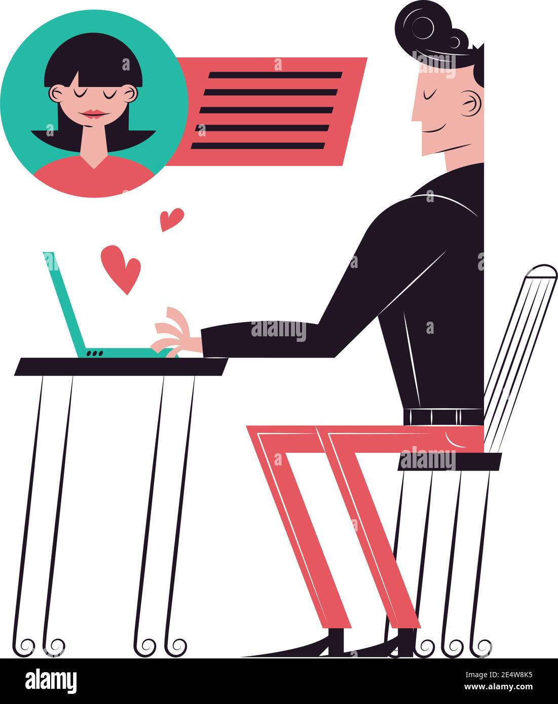 Romantic couple cartoons chatting with laptop design, Relationship love ...