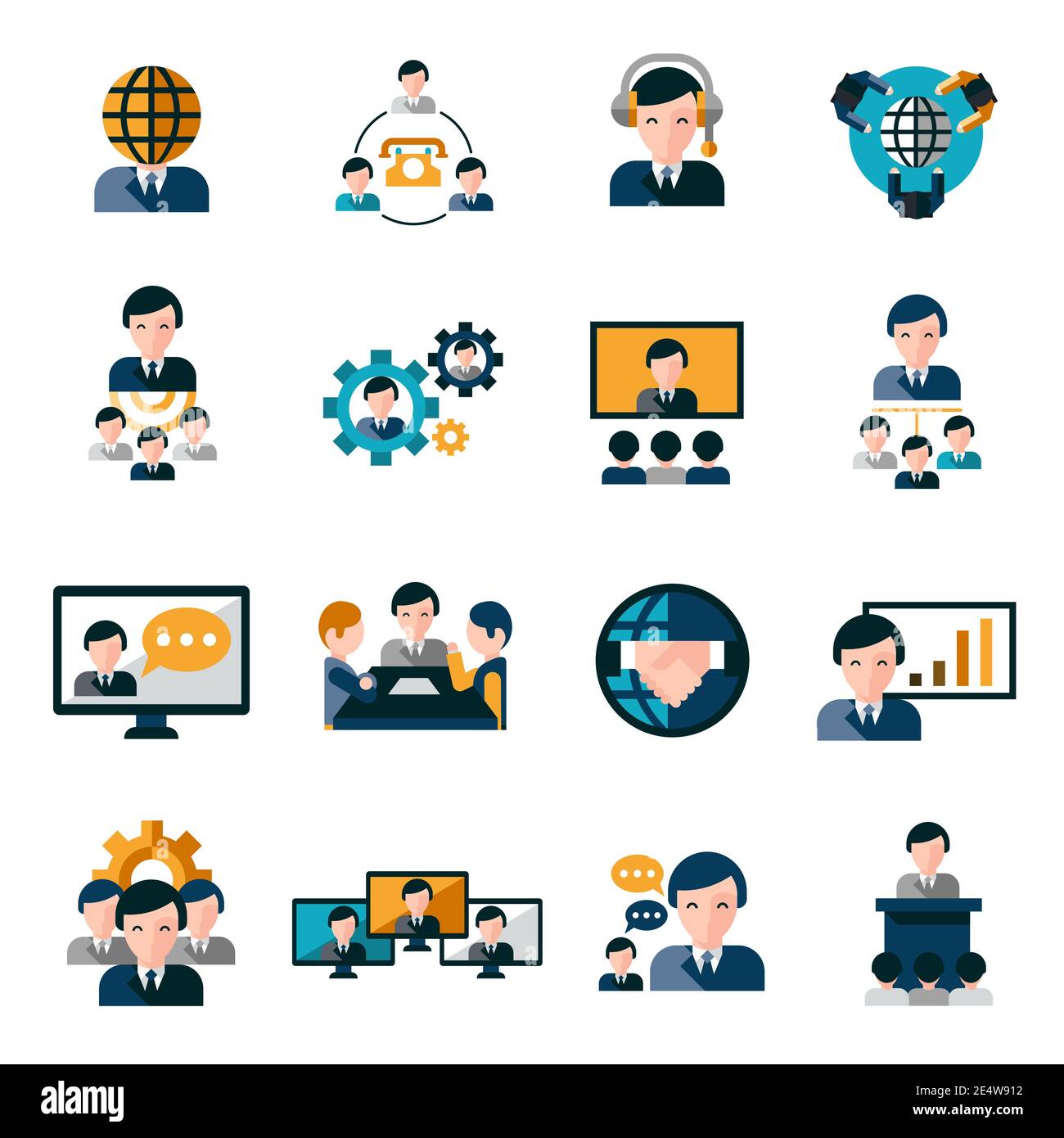 Business meeting icons set with agreement deal presentation ...