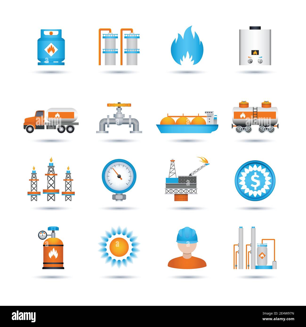 Nature gas fuel and energy industry icons set isolated vector ...