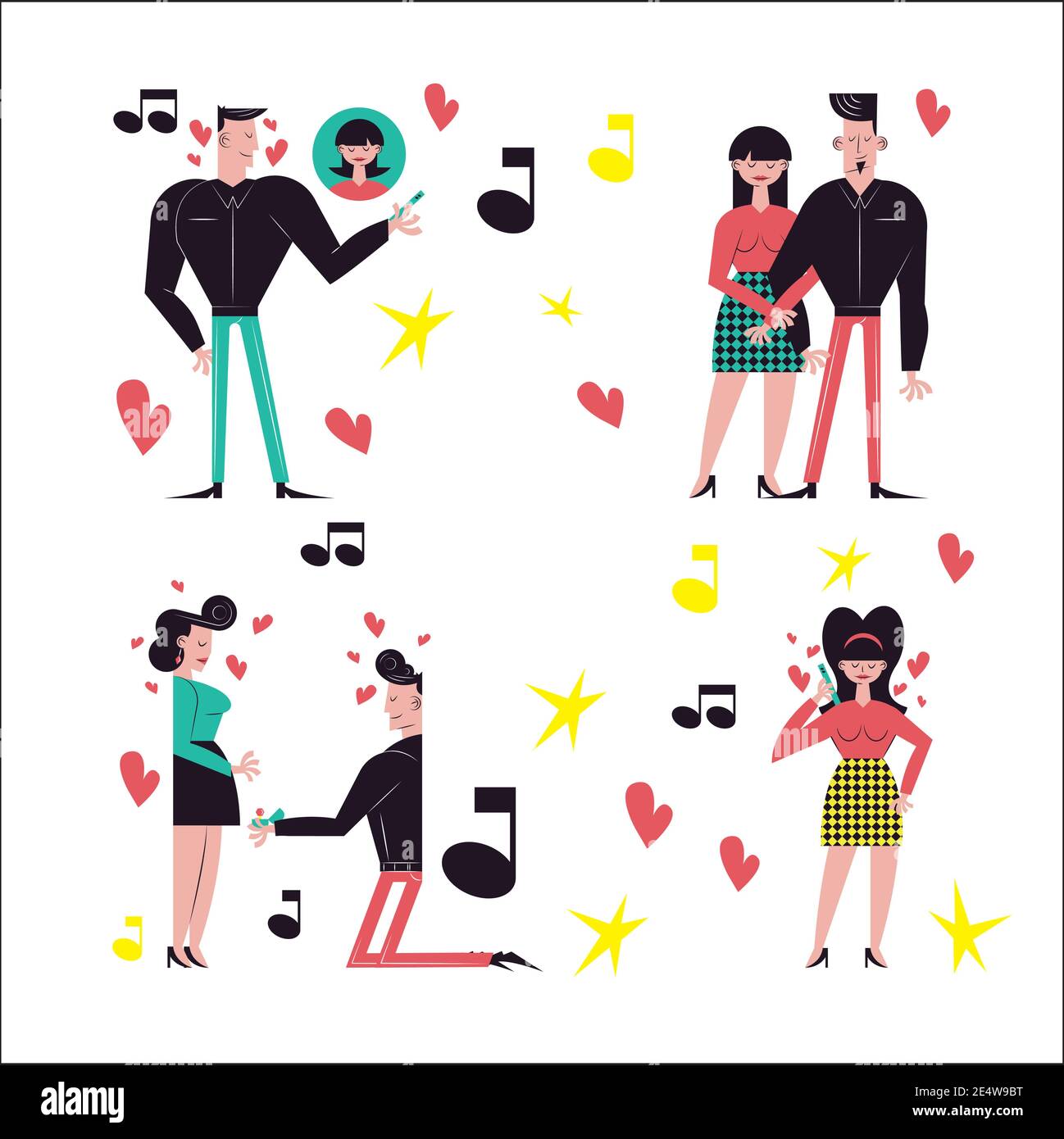 Romantic couple cartoons symbol set design, Relationship love and ...