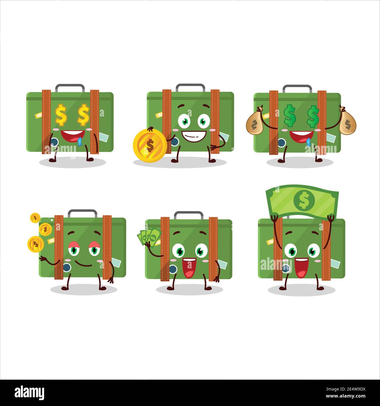 Traveling suitcase cartoon character with cute emoticon bring money ...