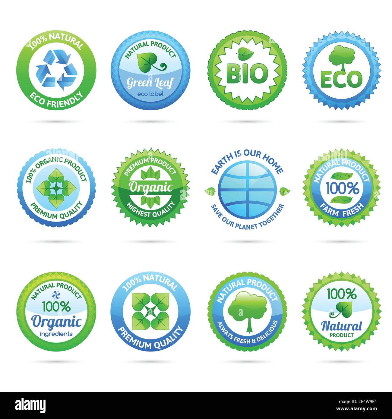 Ecology eco friendly natural organic products paper labels set isolated ...