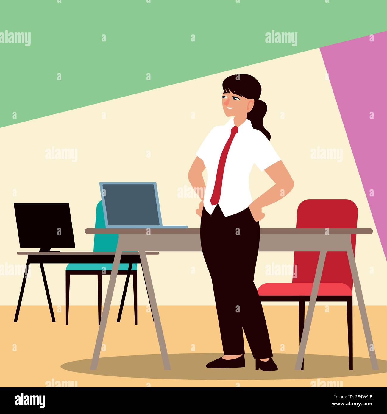 Desks office paperwork computer Stock Vector Images - Alamy