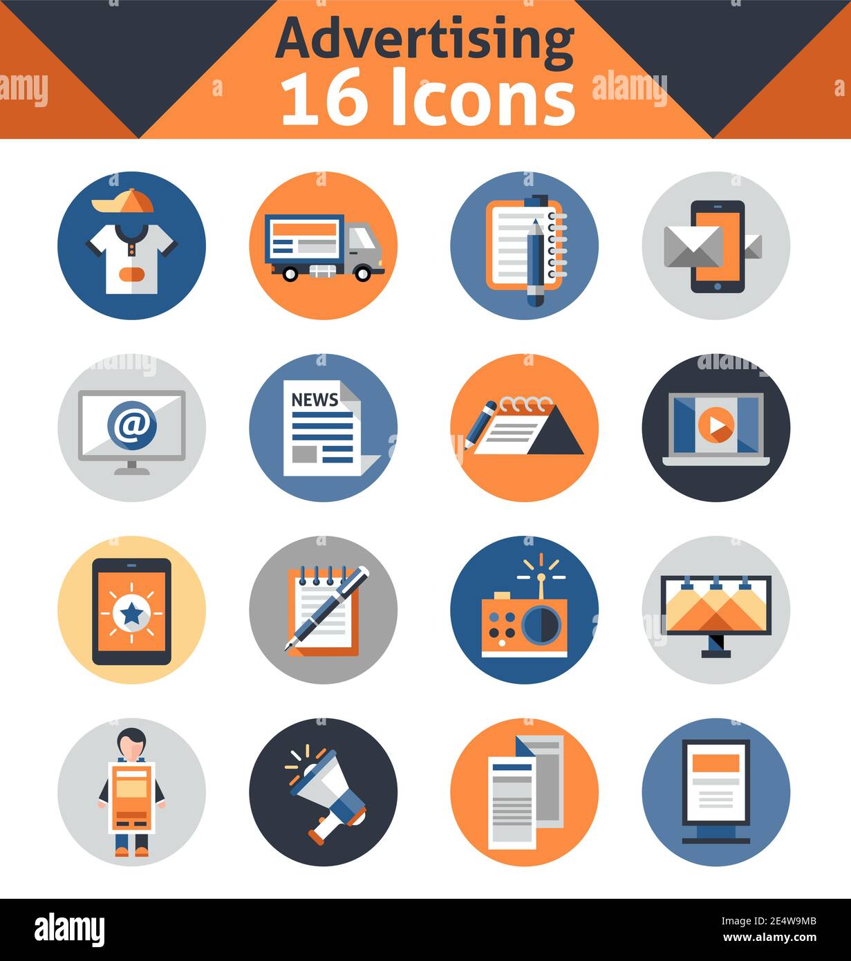 Advertising media support marketing and promotion icons set isolated ...