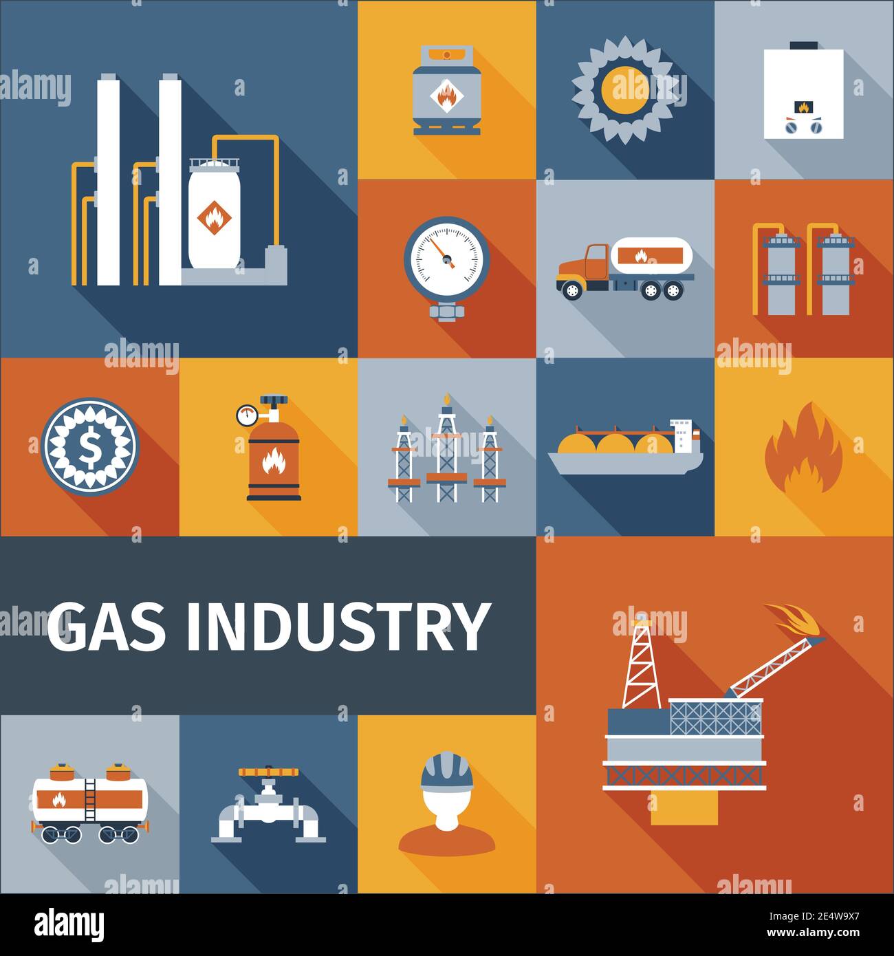 Gas industry renewable eco fuel icon flat set isolated vector ...