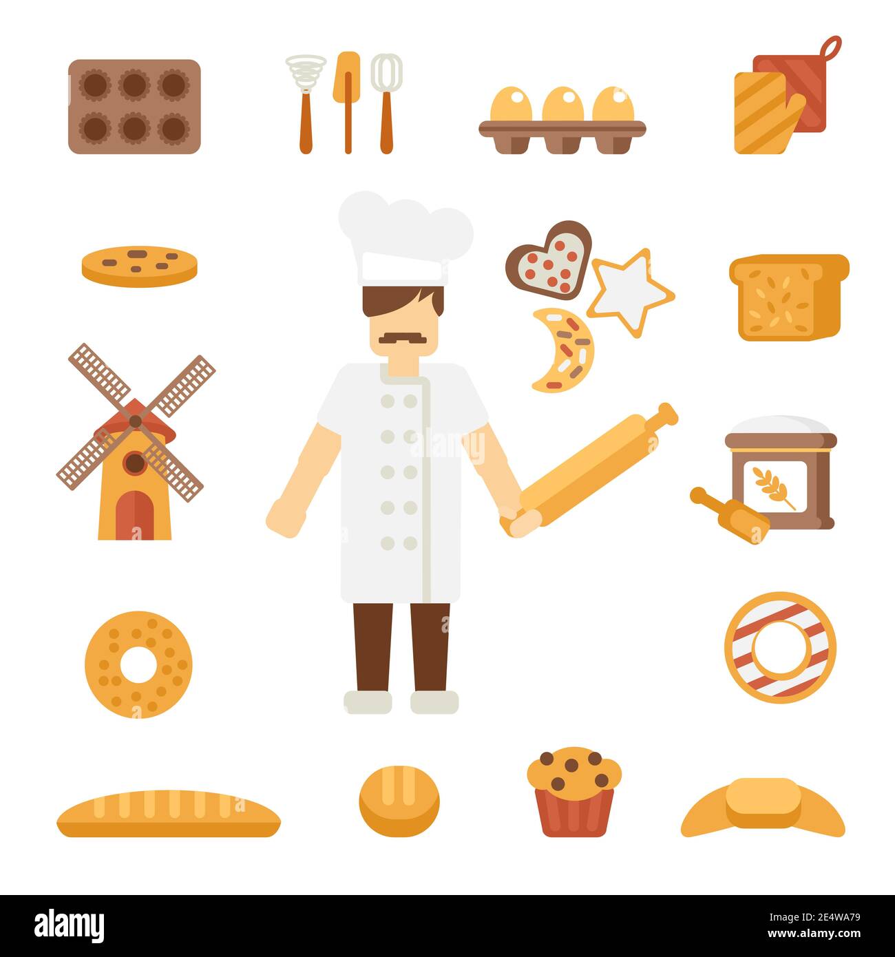 Professional bakery man cartoon character standing in uniform white ...