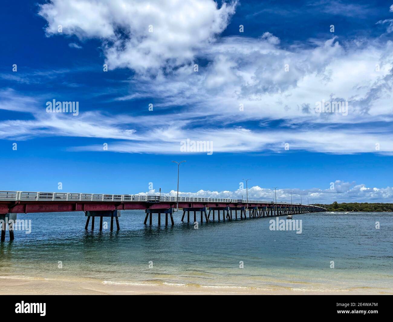 View of the 831 m long Bribie Island Bridge connecting the island to ...