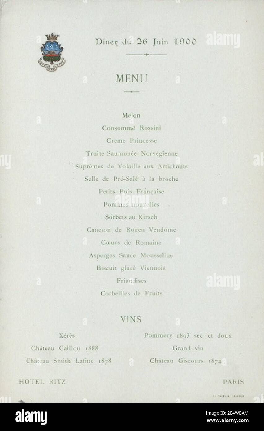 The ritz paris menu hi-res stock photography and images - Alamy