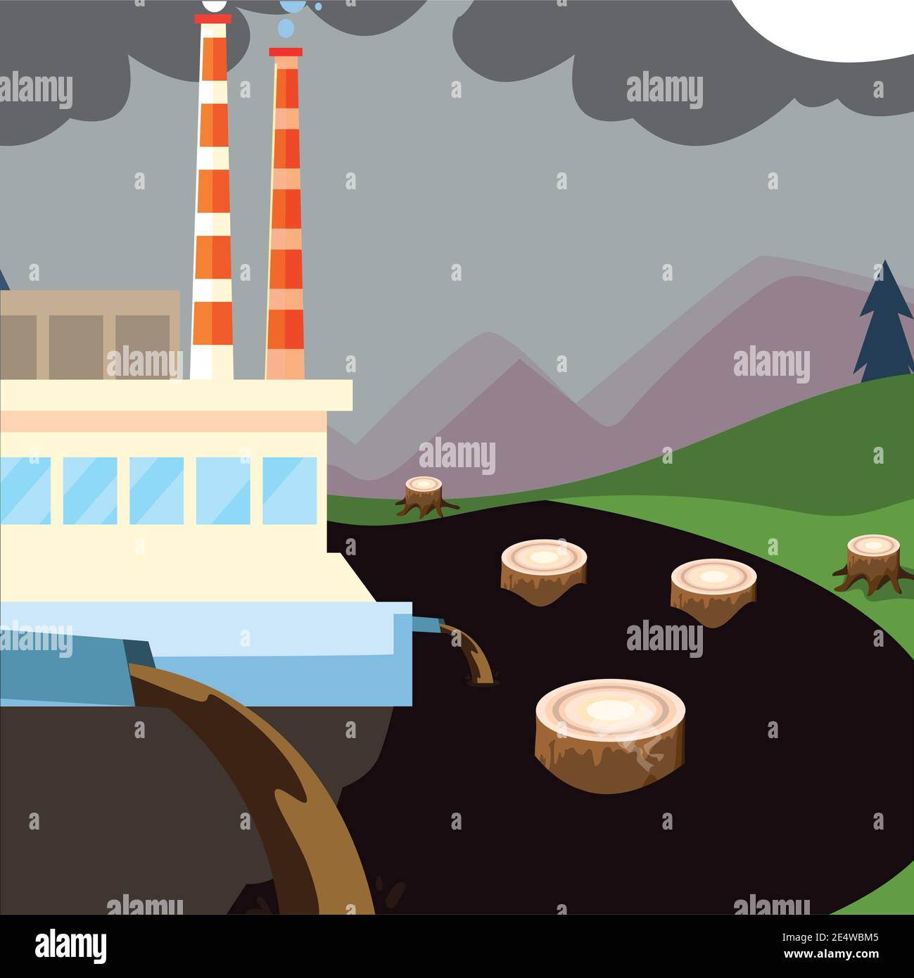 factory pouring toxic waste chemicals in river through pipes, pollution ...