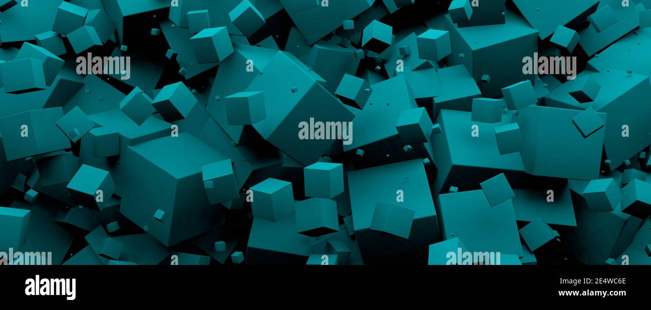 blue 3 d cubes background, panoramic image Stock Photo - Alamy