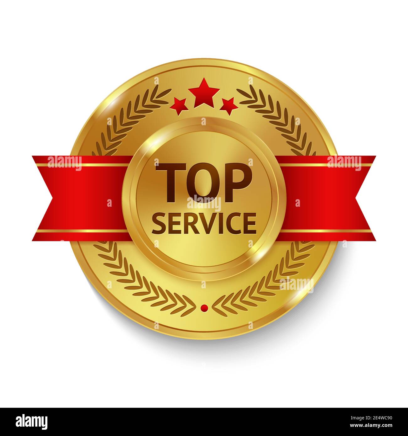 Gold metal top service badge with red ribbon and decoration vector ...