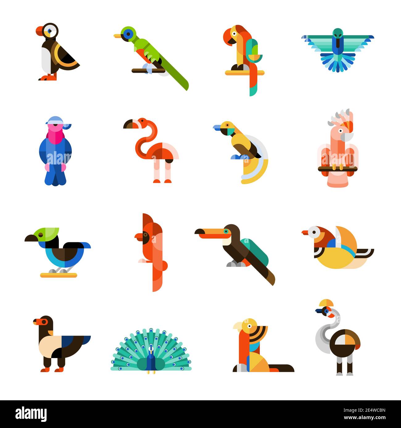 Colored jungle wild forest exotic birds icons set isolated vector ...