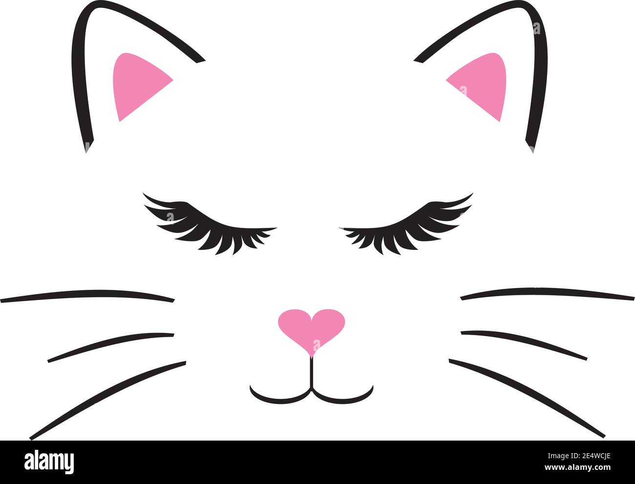 vector illustration of a pink cat face with long lashes Stock Vector ...