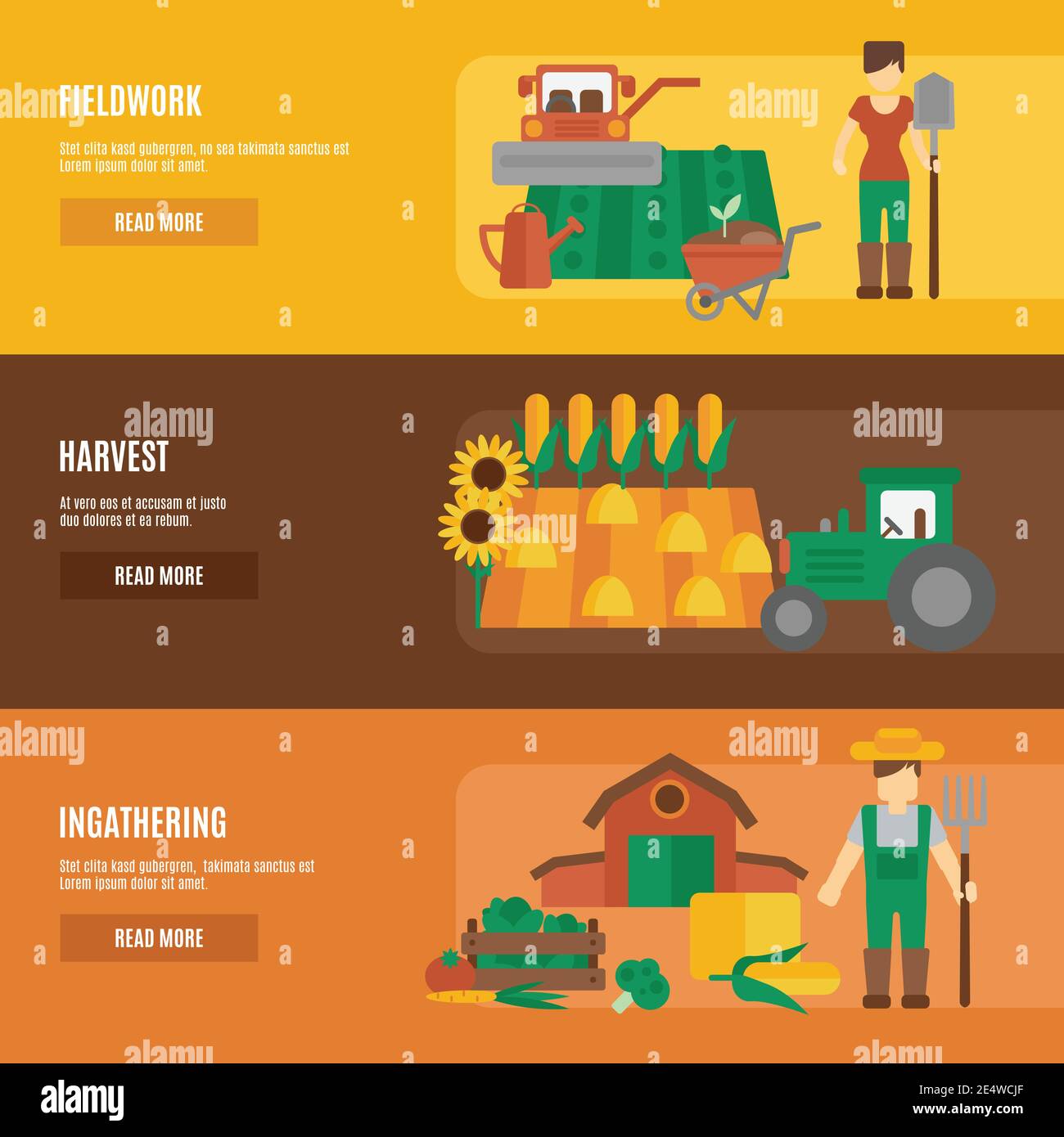 Farmer cartoon character fieldwork harvesting and farmland products ...