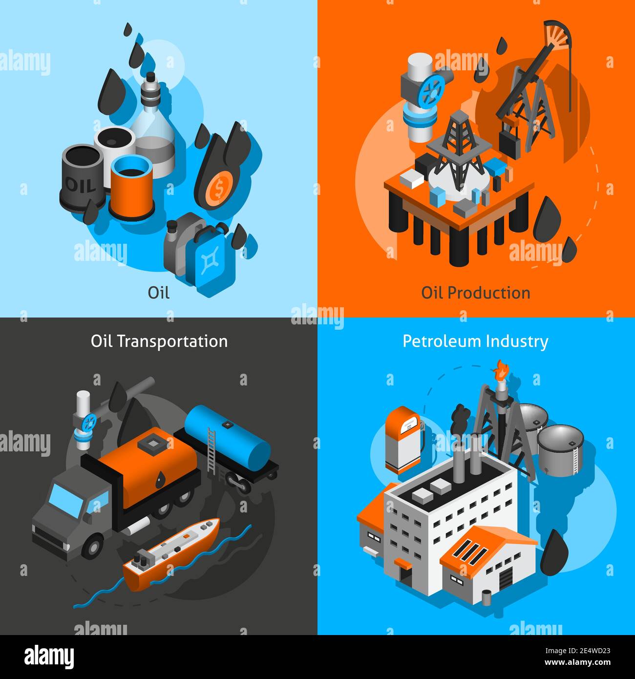 Petroleum industry design concept set with oil production ...