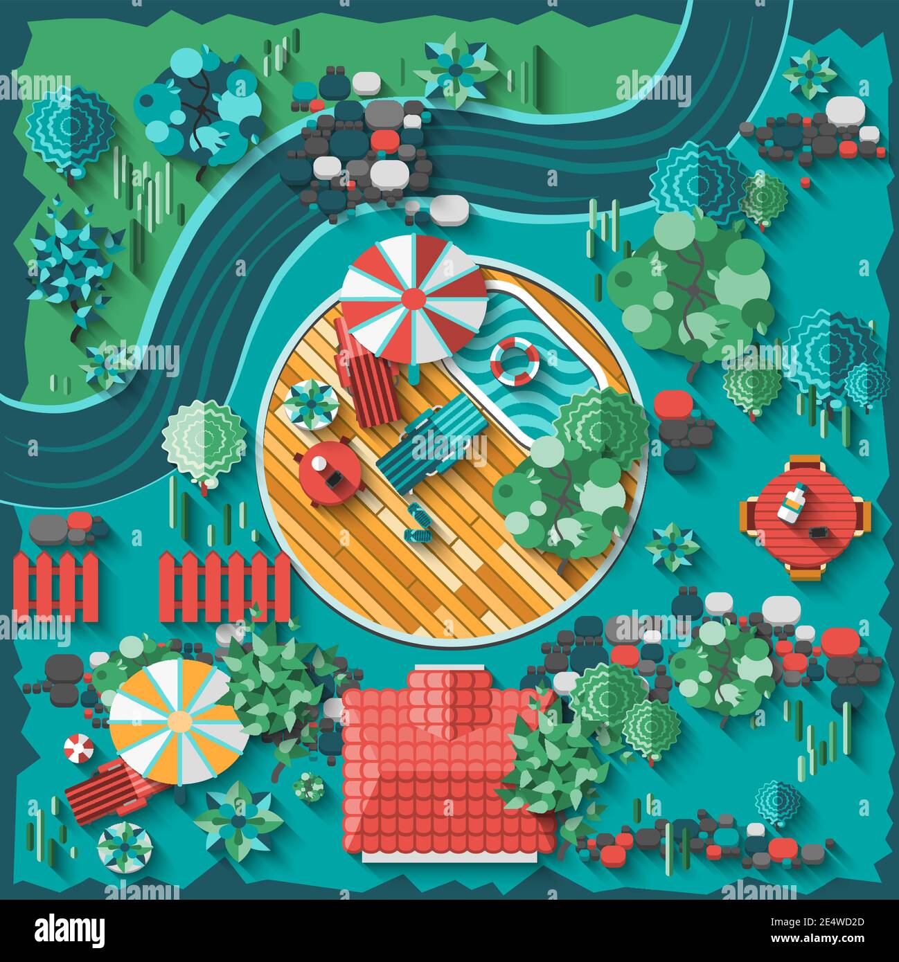 Landscape Design Composition With Top View Gardening And Landscape
