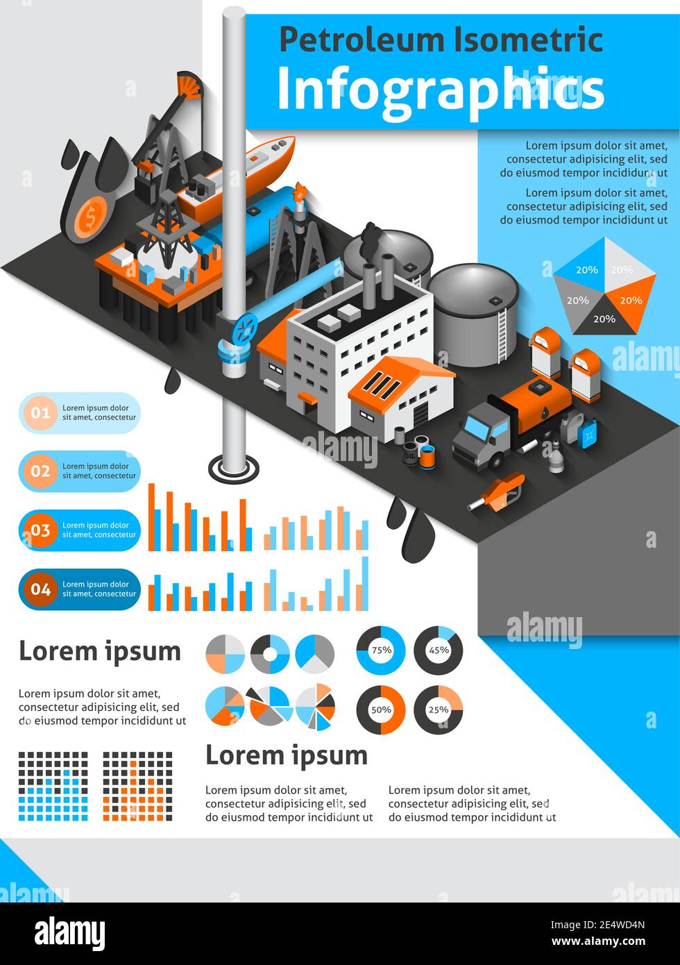 Petroleum isometric infographics set with oil production and ...