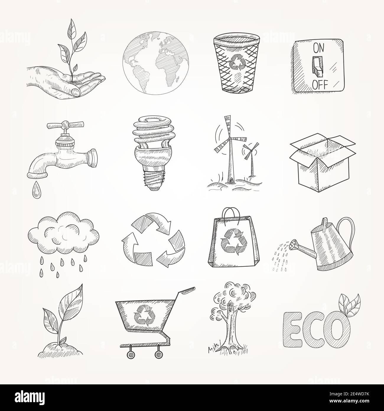 Doodles garbage recycling global conservation ecology icons set ...