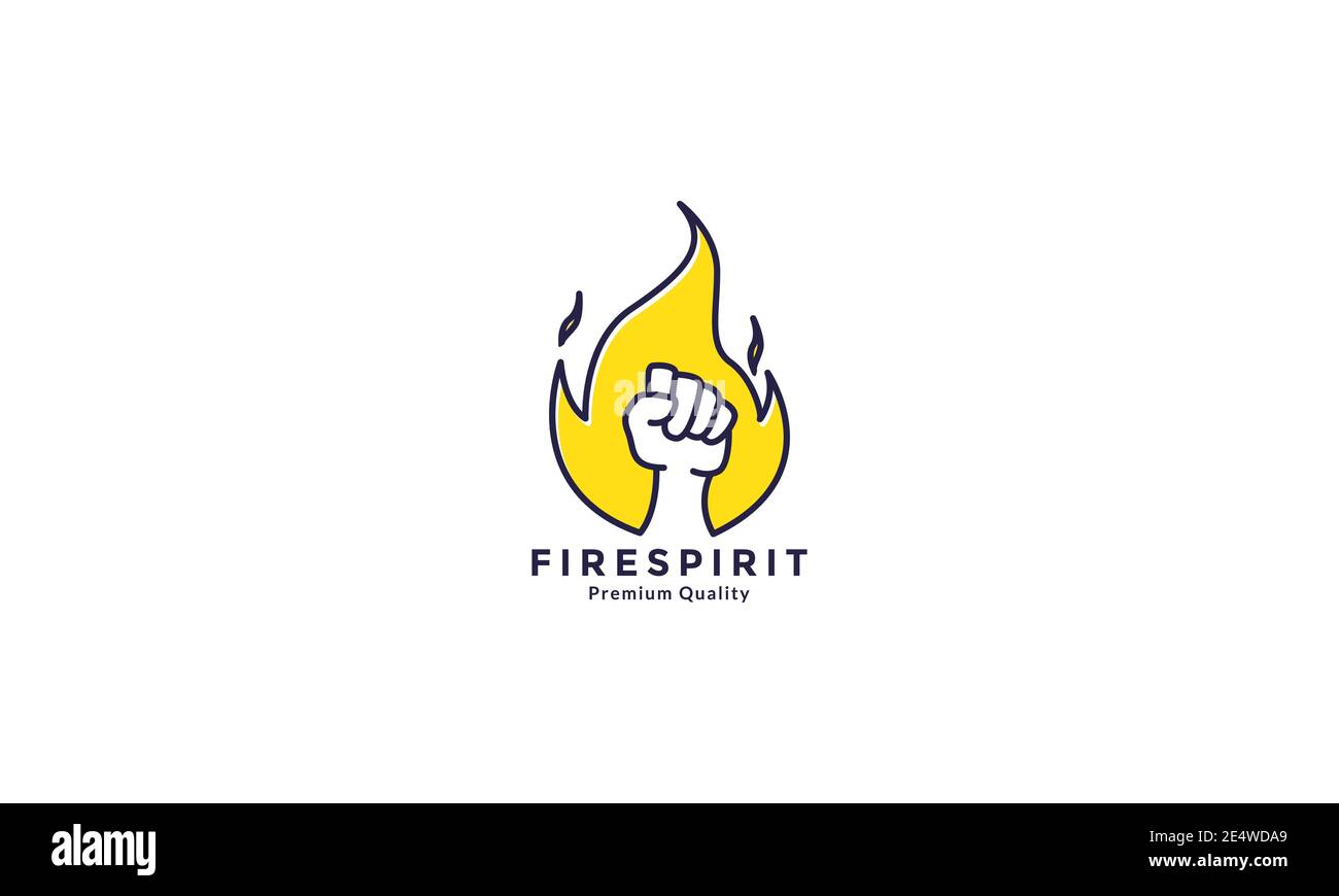 hand up with fire spirit line logo symbol vector icon graphic design ...