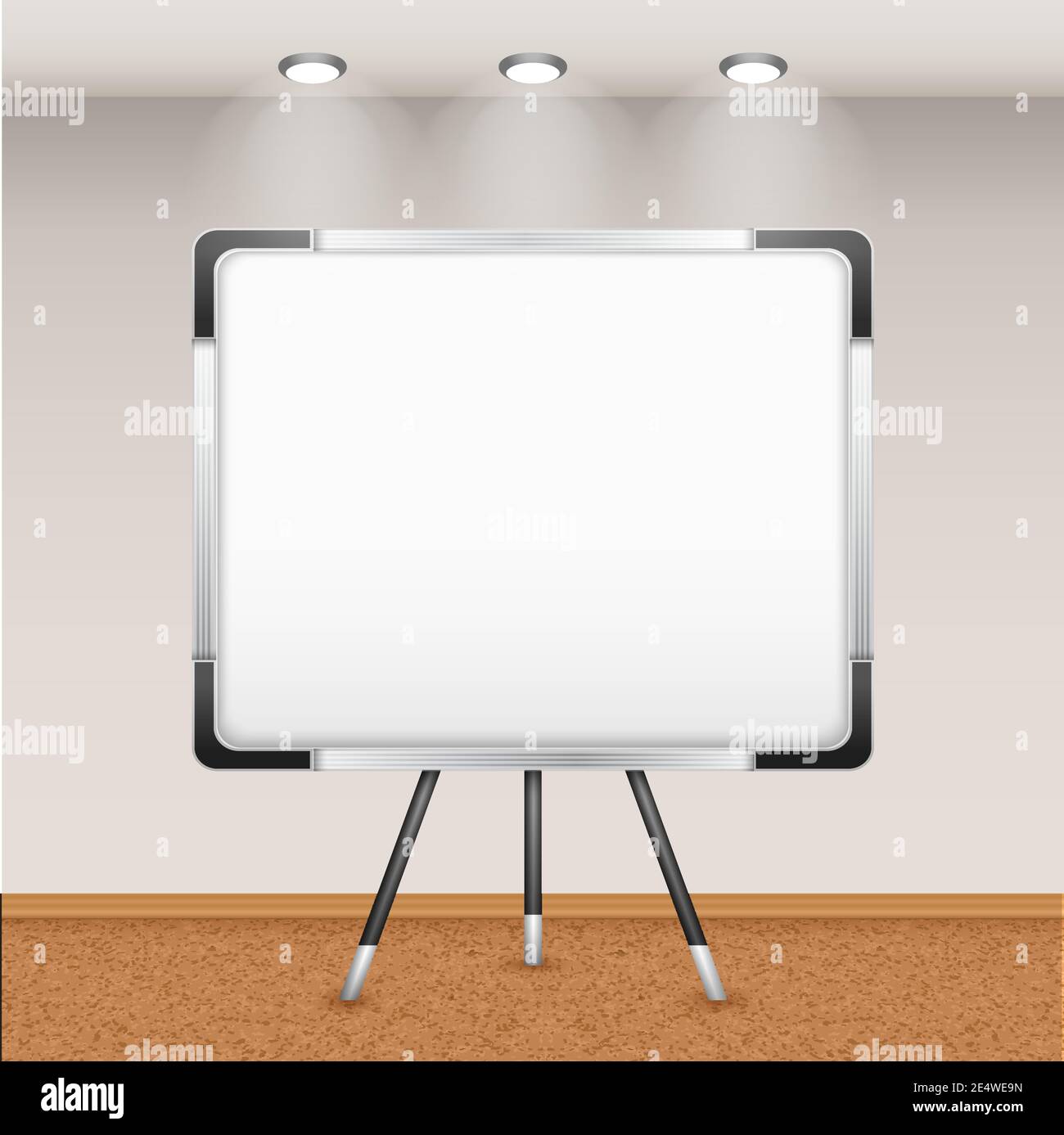 Realistic tripod flip chart magnet board in office interior vector ...