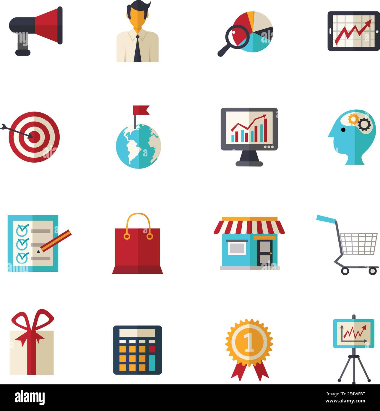 Marketing strategy business support and creative flat icons set ...