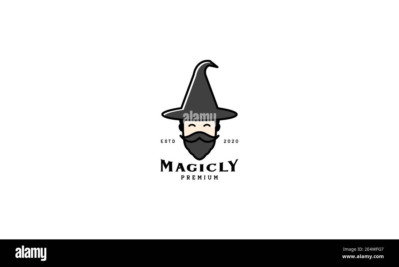old man magician with beard line logo symbol icon vector graphic design ...