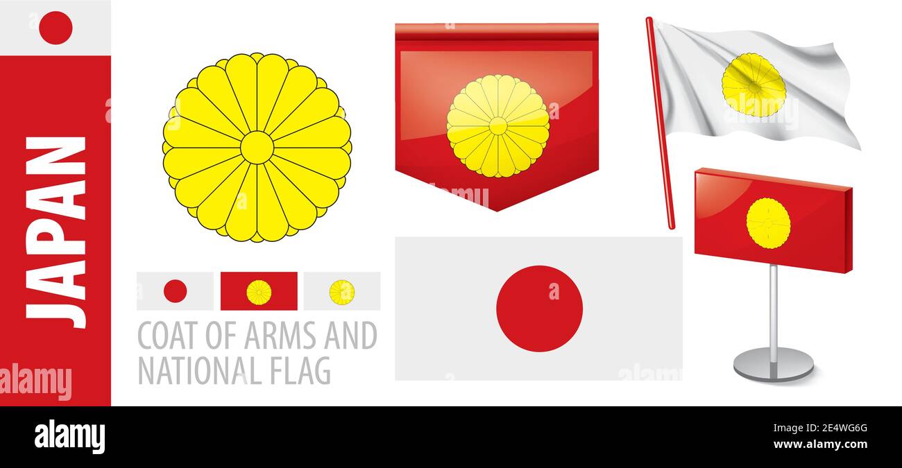Vector set of the coat of arms and national flag of Japan Stock Vector ...