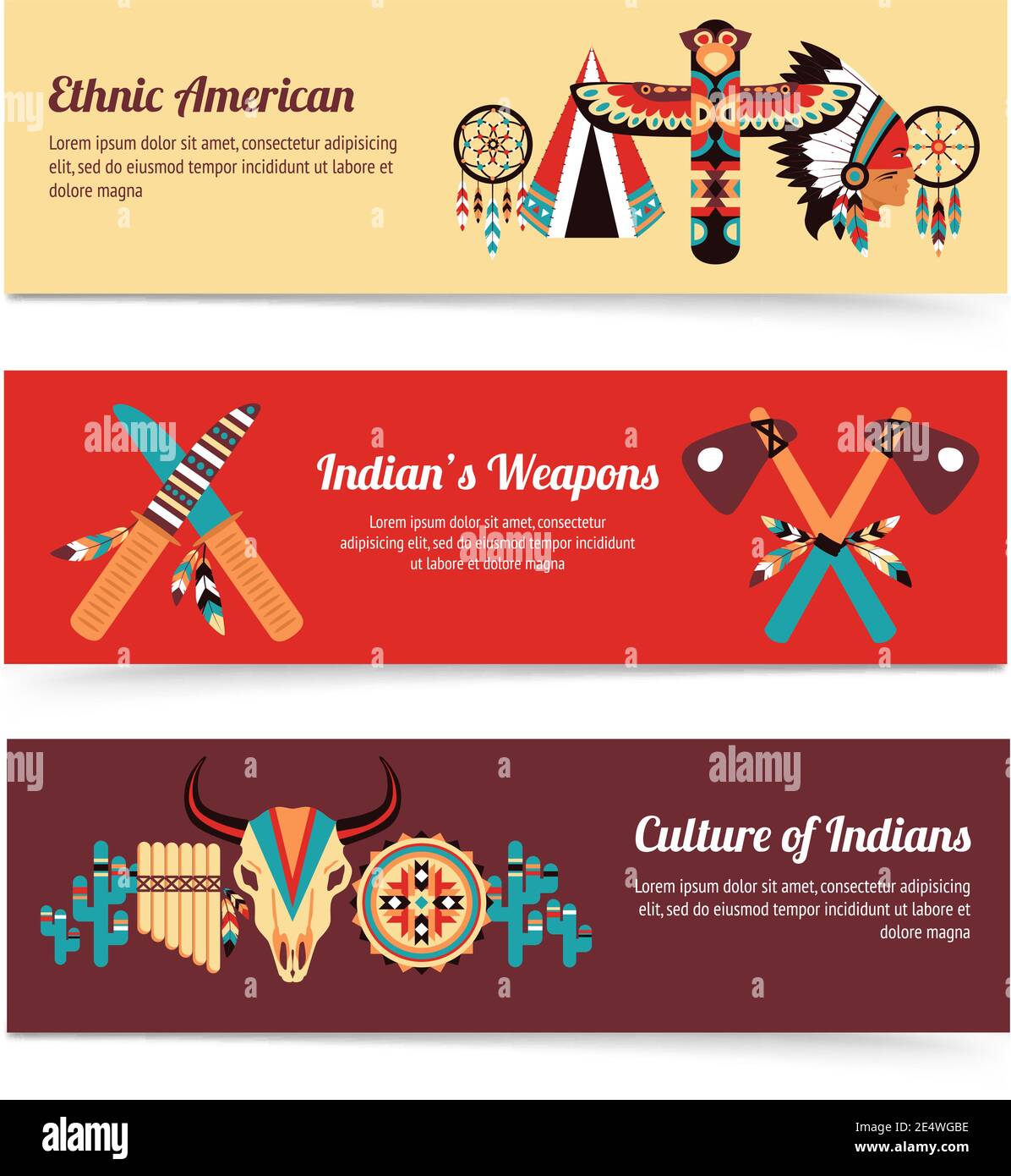 American indigenous people cultural concept horizontal banners set with ...