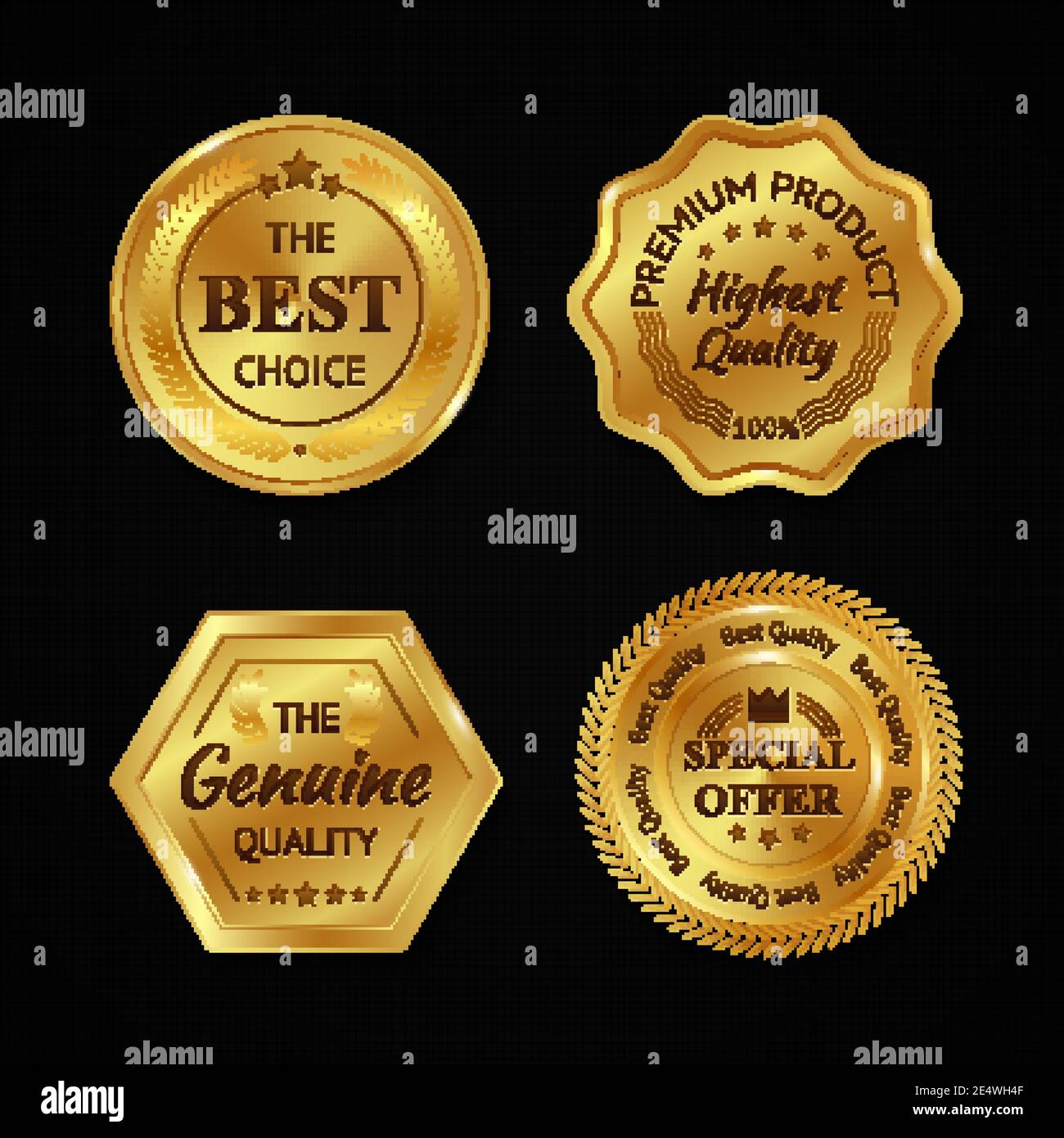 Golden metal best choice premium quality badges set isolated vector ...