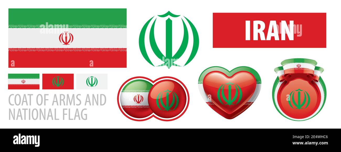 Vector set of the coat of arms and national flag of Iran Stock Vector ...