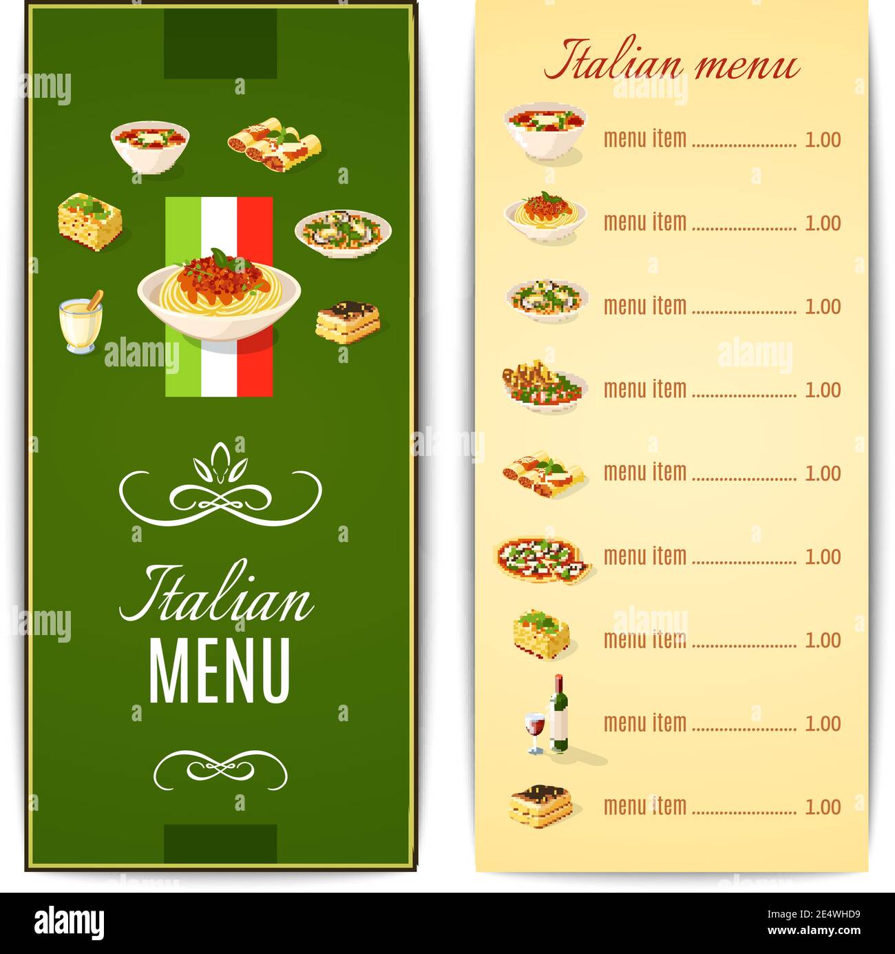Italian restaurant menu template with traditional food cuisine vector ...
