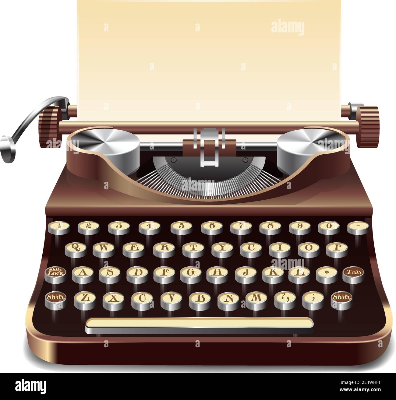 Realistic old style typewriter with paper sheet isolated on white ...
