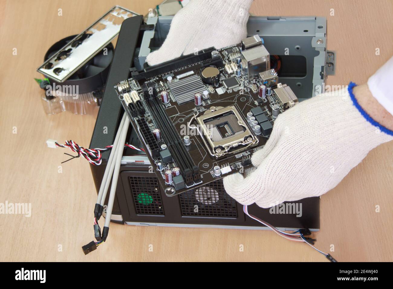 Electronics engineer assembly personal computer. Modern technology ...