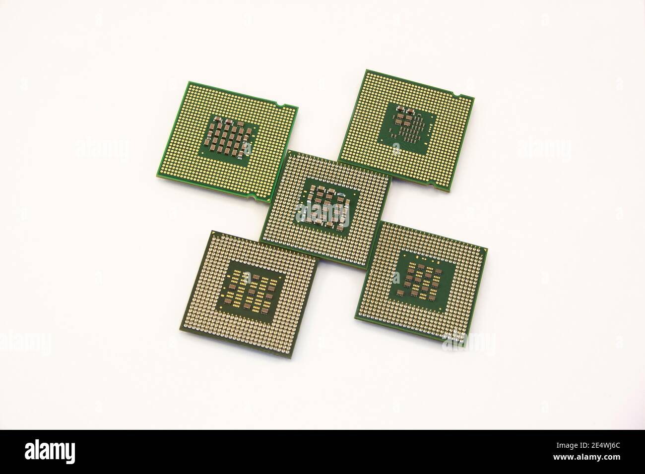 Five computer chip isolated on the white background. Retro technology ...